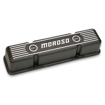Moroso Cast Aluminum Ribbed Valve Cover, Black Finish, Moroso logo, 3 ...
