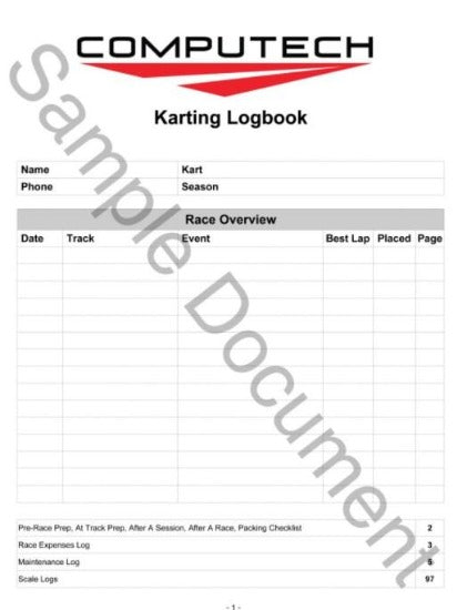 Computech Karting Log Book – Performance Wholesale PTY LTD